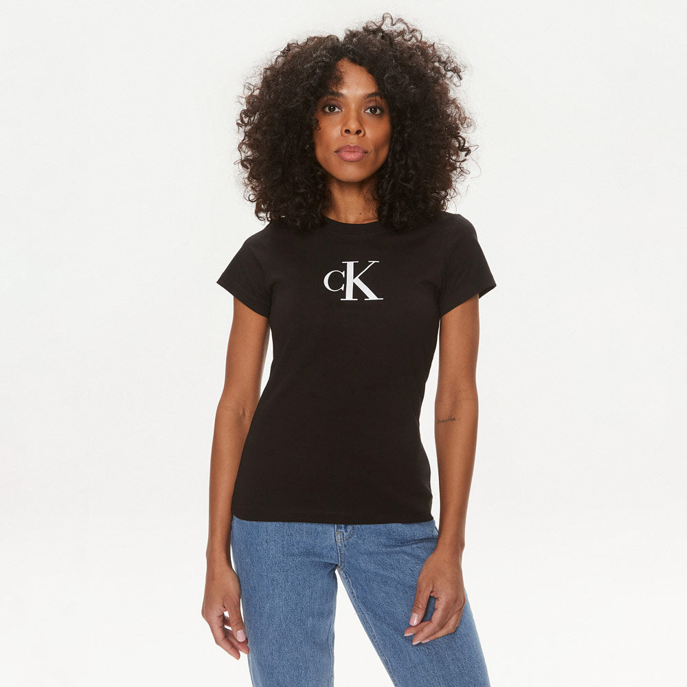 Calvin Klein Satin Ck Slim T-Shirt - Black |ThirdBaseUrban