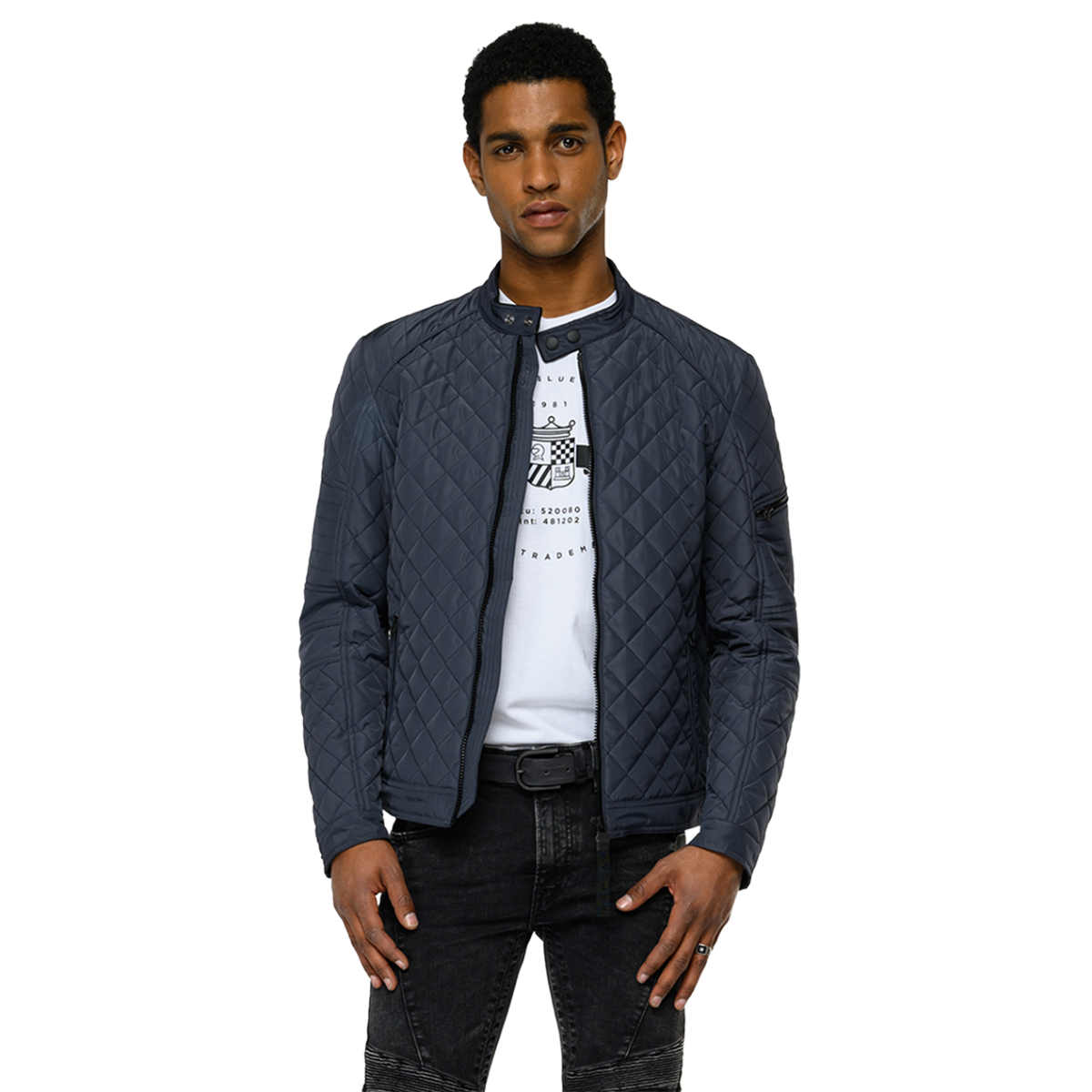 REPLAY Biker Quilted Jacket Navy | Third Base Urban